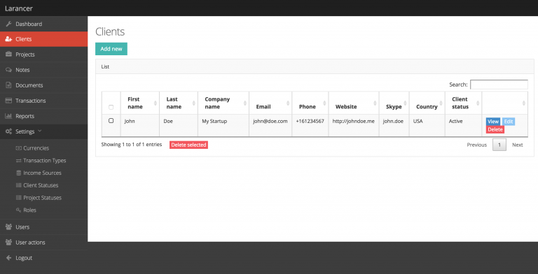 Larancer – QuickAdmin-powered system to manage freelance business – Quick Admin Panel