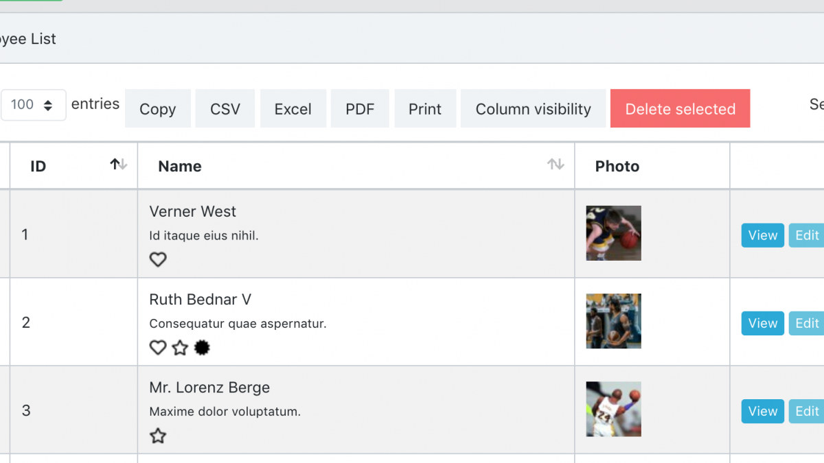 Laravel AJAX Datatables Multi Rows Cells With Images Quick Admin Panel